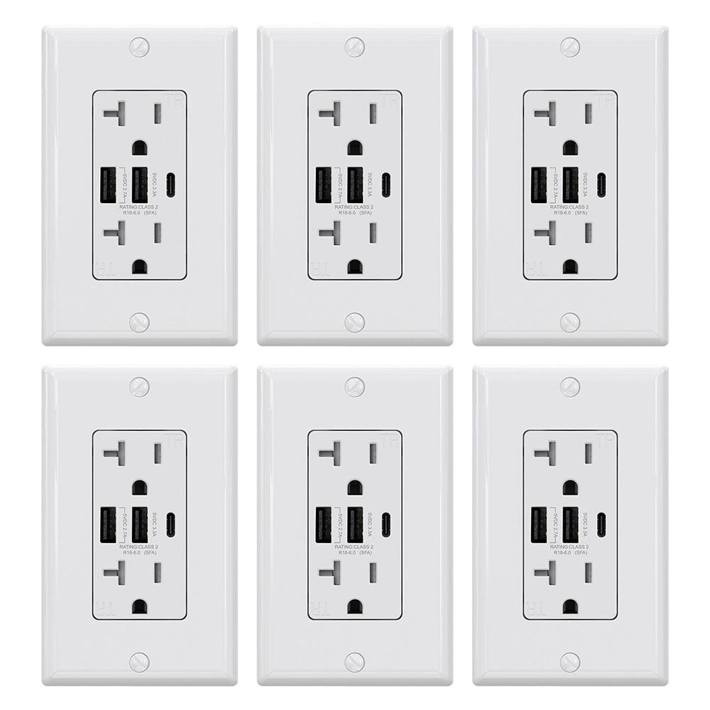 ELEGRP 30-Watt 3-Port Type C & Dual Type A USB Duplex Outlet Smart Chip ...