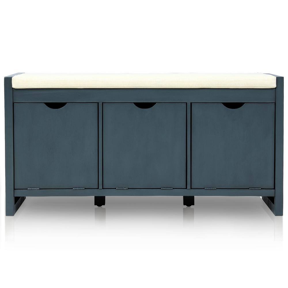 Utopia 4niture Sandra Blue Storage Bench with Removable Cushion and 3 ...
