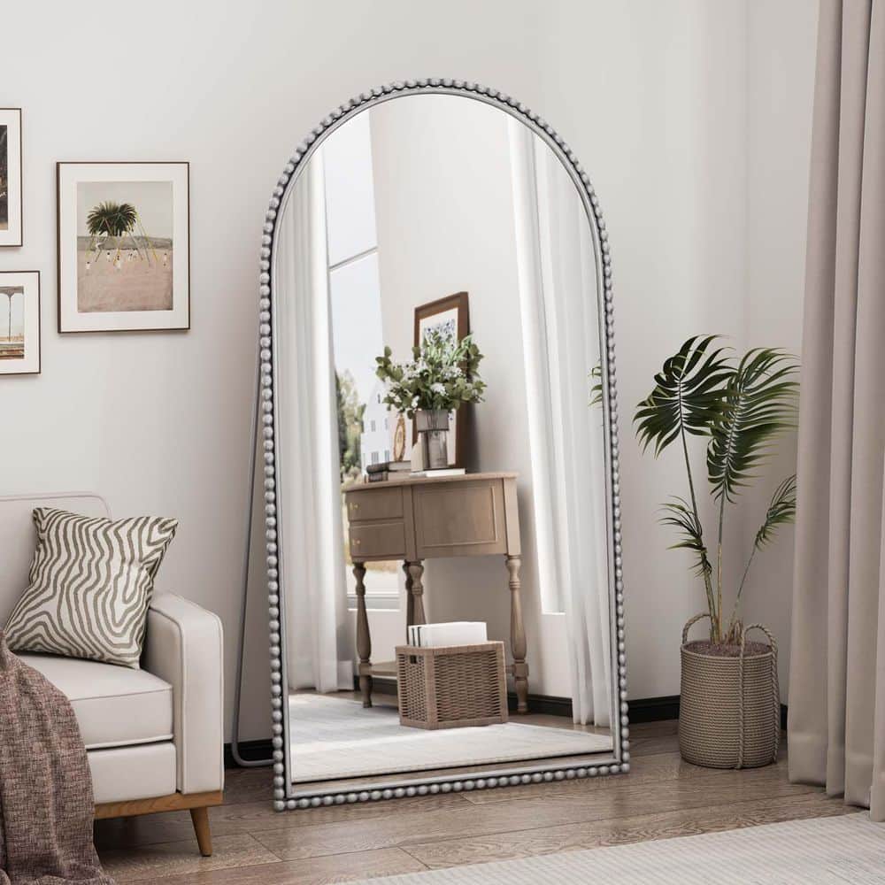 Silver 36 in. W x 66 in. H Retro Arch Full Length Mirror Iron Framed ...