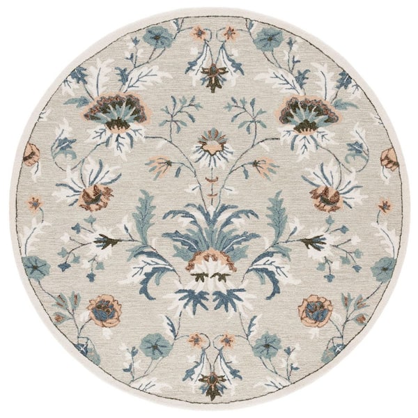 SAFAVIEH Blossom 6 ft. x 6 ft. Sage/Blue Floral Abstract Round Area Rug ...