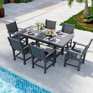 TenKa Black 7-Piece HDPE Plastic Rectangle Table Outdoor Dining Set ...