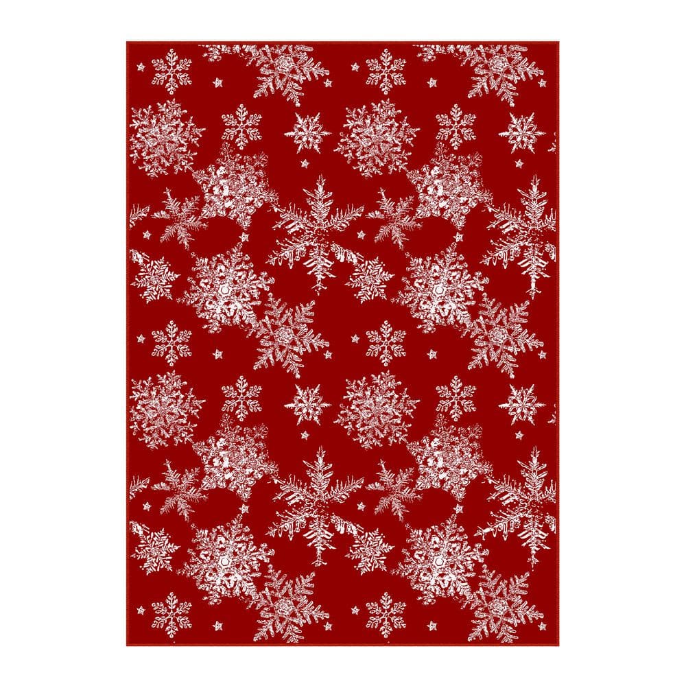 HaiiMeid Christmas 8 ft. x 10 ft. Red Snowflakes Area Rug X24IU0046H ...