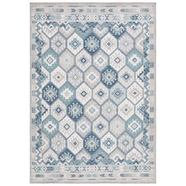 SAFAVIEH Sunrise Gray/Blue Ivory 4 ft. x 6 ft. Geometric Trellis ...