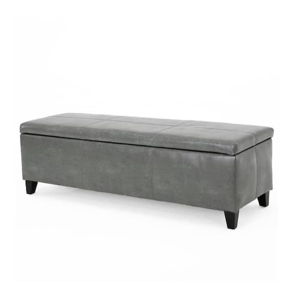 Benjara Elias Dark Gray and Black Faux Leather Rectangle Storage ...
