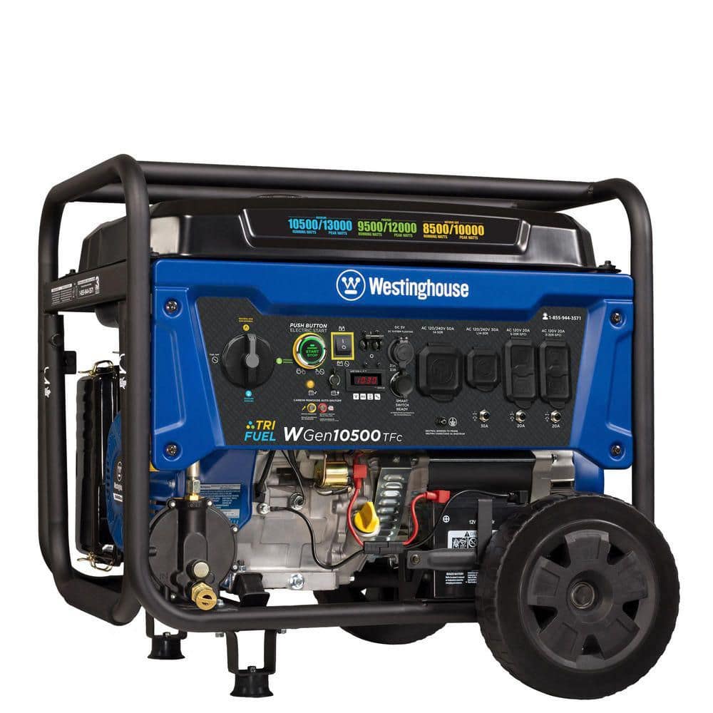 Westinghouse 13,500/10,500-Watt Remote Elecric Start Tri-Fuel Gas ...