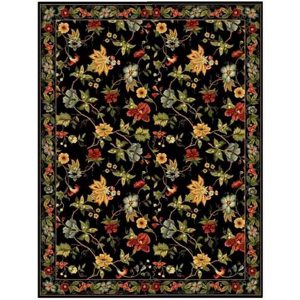 SAFAVIEH Chelsea Black 9 ft. x 12 ft. Gradient Border Floral Area Rug ...