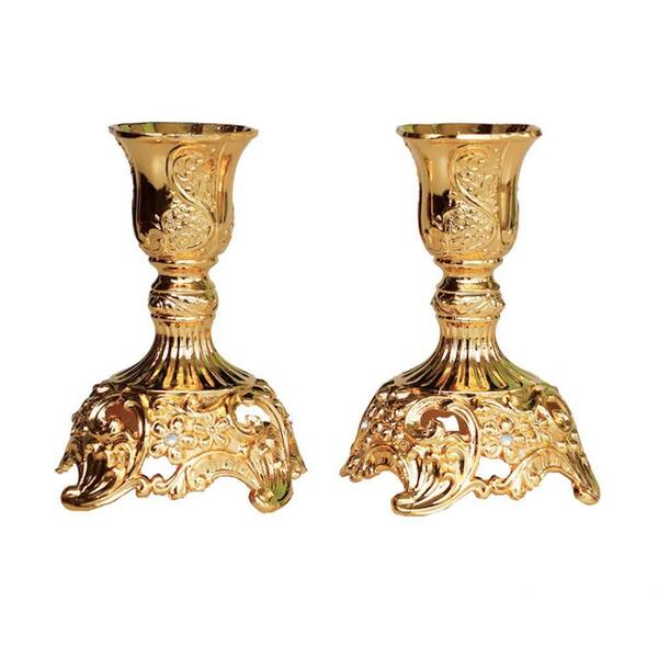 Deluxe Engraved Taper Candle Holders Set of 2 Premium Gold Metal ...