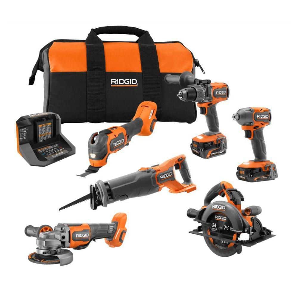 RIDGID 18V Brushless Cordless 6-Tool Combo Kit with 6.0 Ah and 2.0 Ah ...