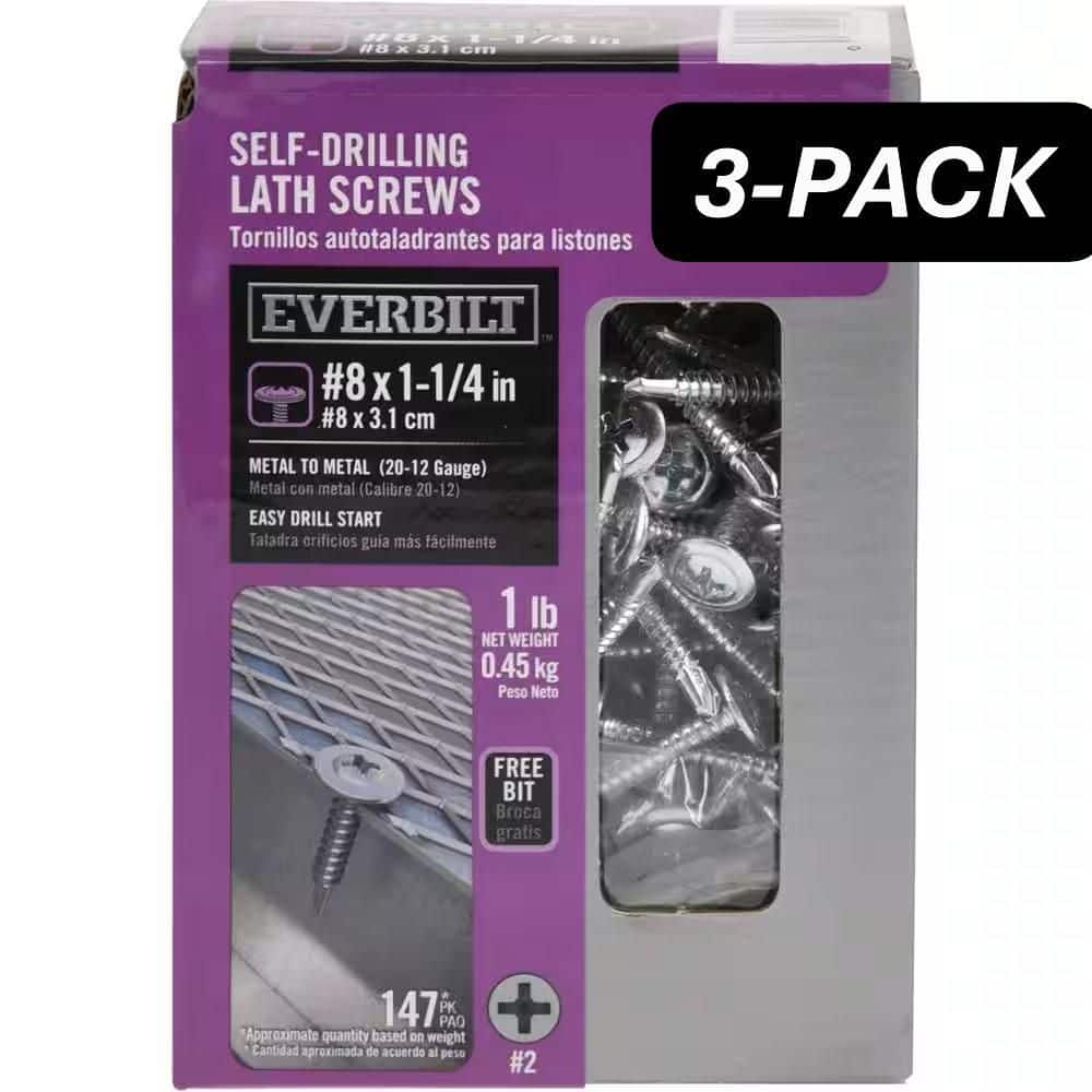 Everbilt 3-Pack #8 x 1-1/4 in. Phillips Drive Truss Head Lath Self ...