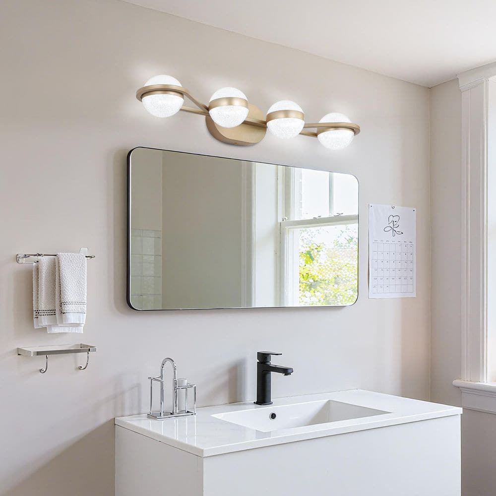 AVITAS 28.9 in. 4-Light Gold LED Vanity Light Bar Over Mirror with ...
