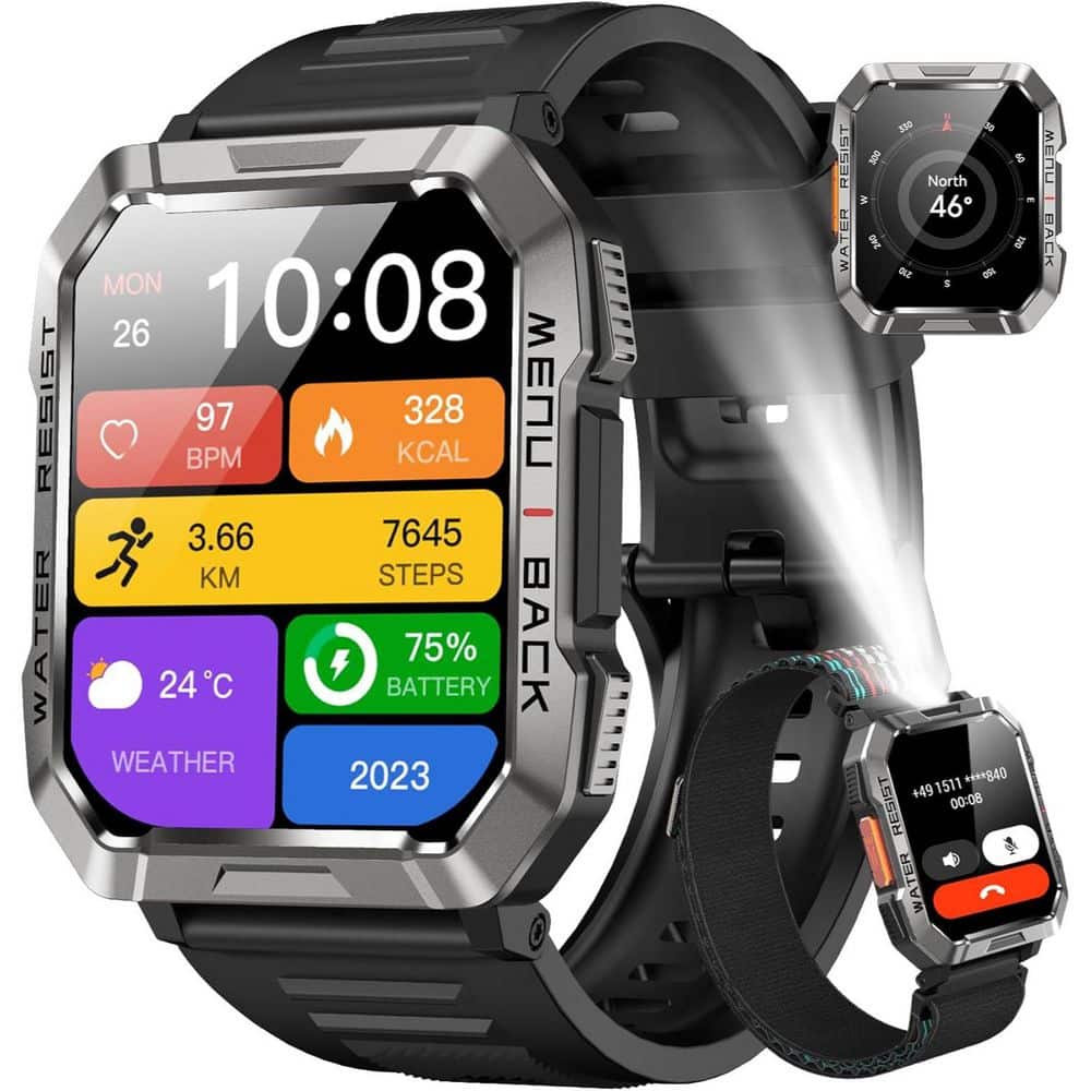 Adrinfly 2.01 in. Military Sports Smart Watch for Men in Black ...