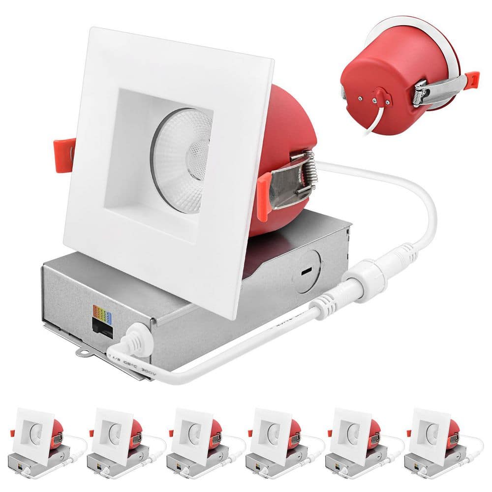 LUXRITE 4 in. Square Integrated LED Recessed Light J-Box 5CCT 2 Hour ...