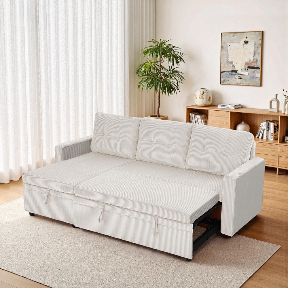 Uixe 79.13 in. Square Arm 2-Piece Corduroy Convertible Pull Out Sleeper ...