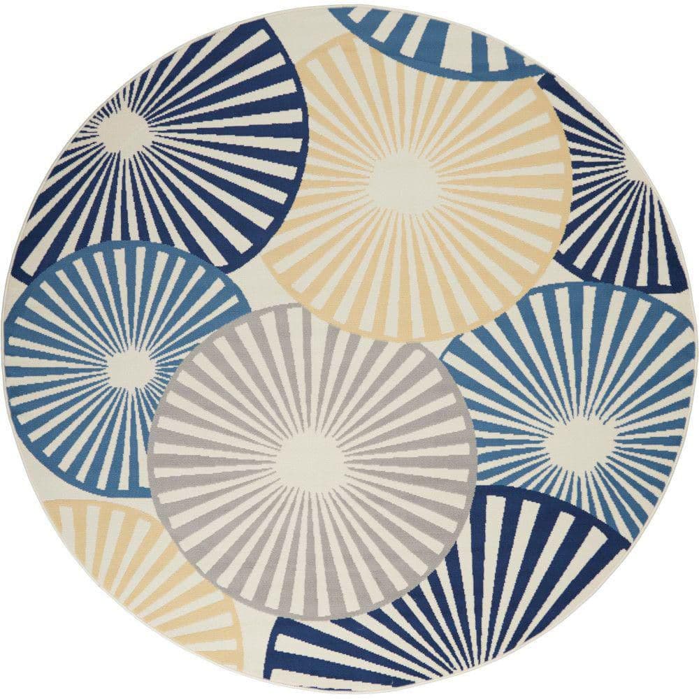 Nourison Grafix White 8 ft. x 8 ft. Geometric Contemporary Round Area ...
