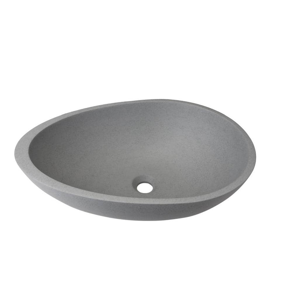 FUNKOL 21 in. W x 6.5 in. D Oval Smooth Bathroom Cement Sink in Cement ...