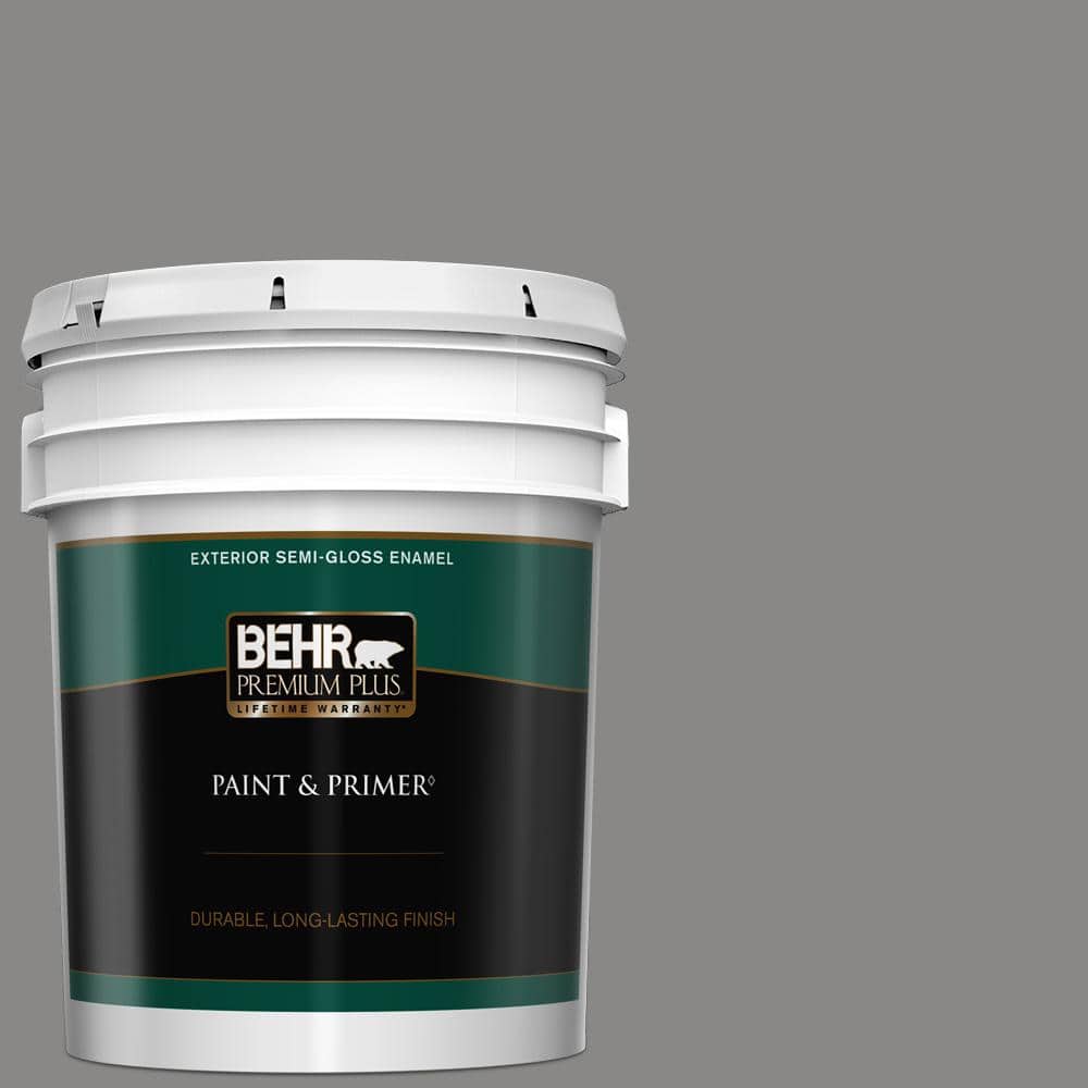 BEHR PREMIUM PLUS 5 gal. #PPU26-04 Falcon Gray Semi-Gloss Enamel ...