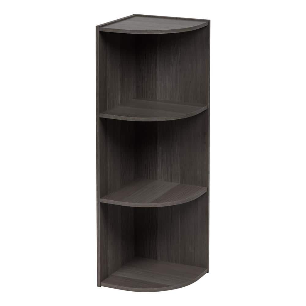 IRIS 34.63 in. Gray Faux Wood 3-shelf Corner Bookcase with Open Storage ...