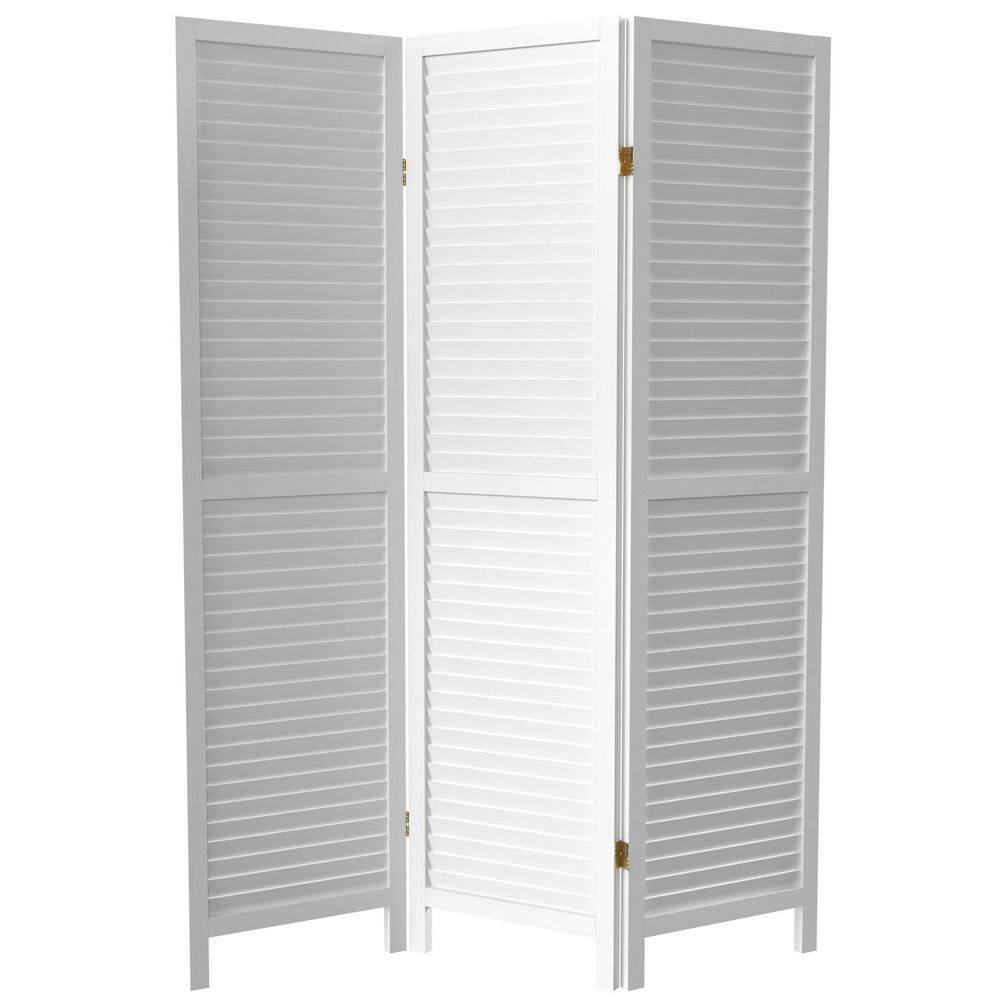 Red Lantern White 6 ft. Tall Wooden Louvered 3-Panel Room Divider SH ...