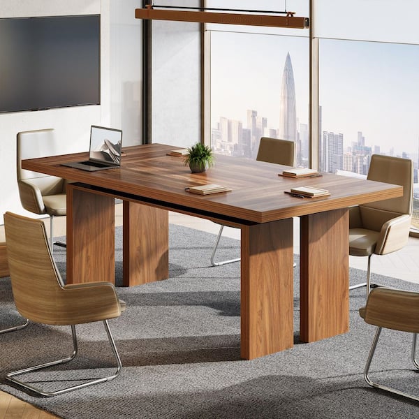 BYBLIGHT Capen 63 in. Rectangle Brown Modern Wood Computer Desk ...