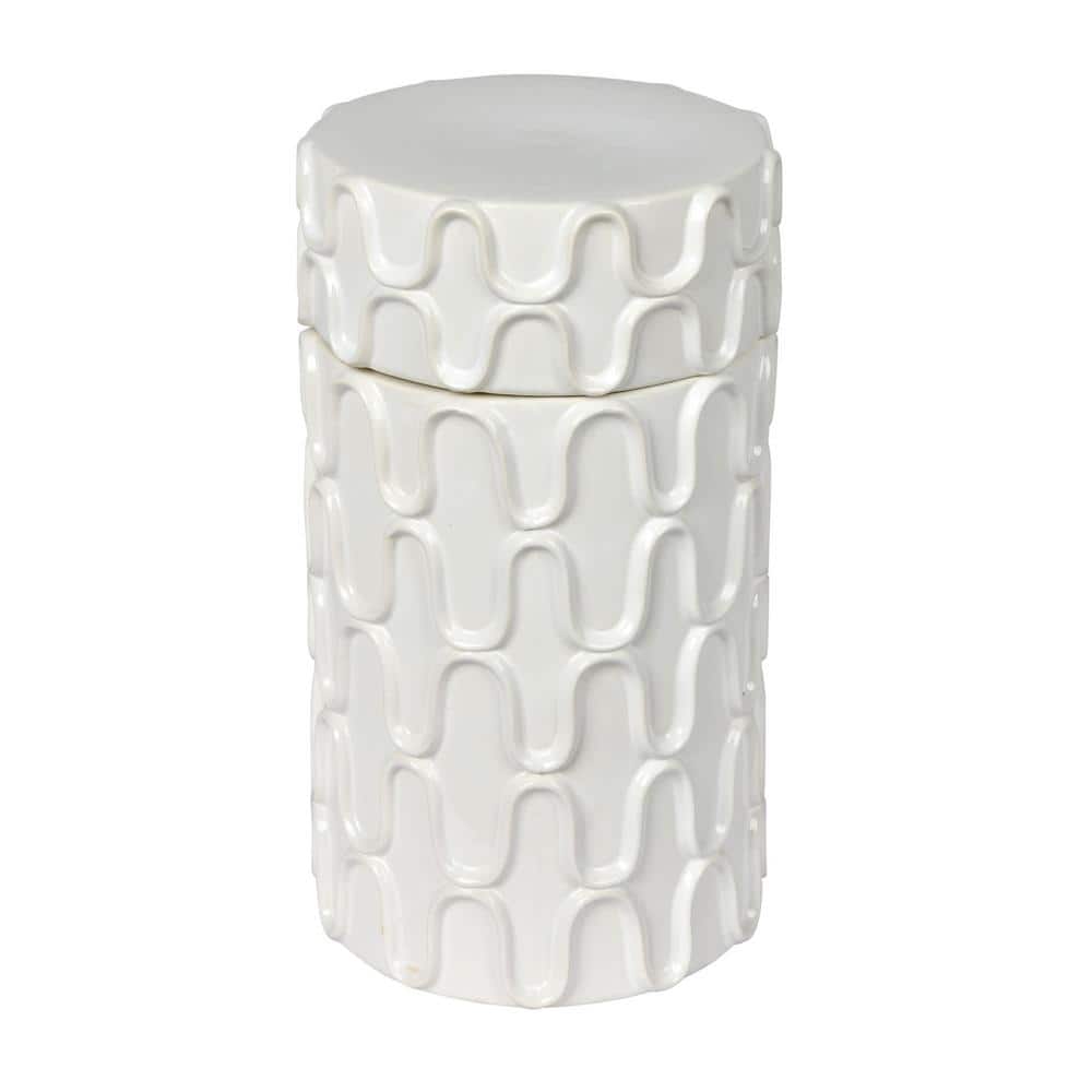 Vickerman 12 in. White Ceramic Container with Lid FQ196312 - The Home Depot