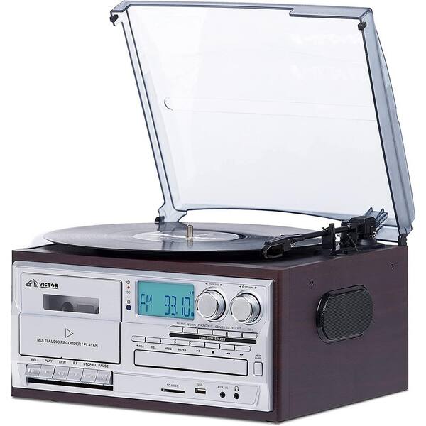 Victor Cosmopolitan Bluetooth Turntable Record Player, CD/MP3/Cassette ...