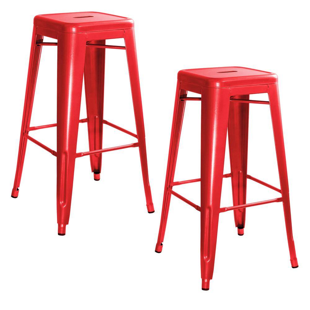 AmeriHome 30 in. Red Metal, Backless, Stackable Bar Stool (Set of 2 ...