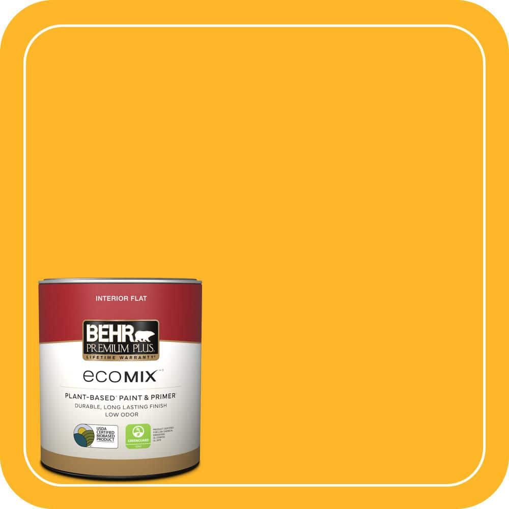 BEHR PREMIUM PLUS 1 qt. #P260-7 Extreme Yellow Flat EcoMix Plant-Based ...