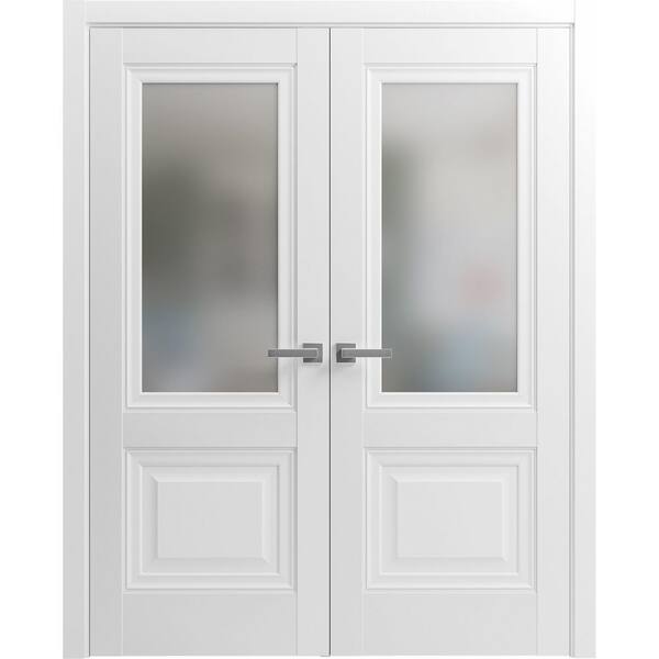 Sartodoors 60 in. x 84 in. 2 Panel White Finished Solid Wood Sliding ...