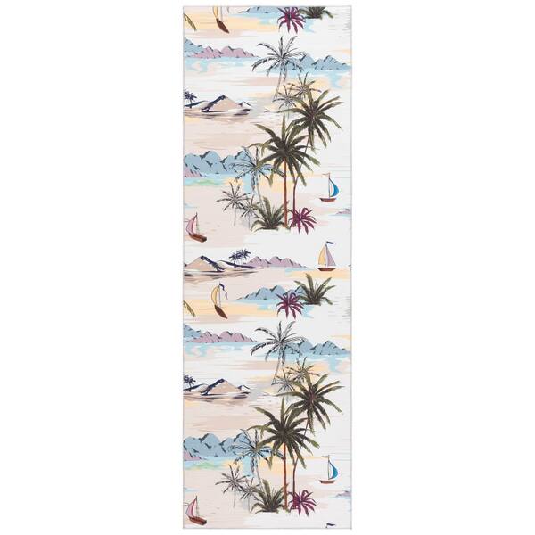 SAFAVIEH Malibu Ivory/Taupe 3 ft. x 8 ft. Machine Washable Tropical ...