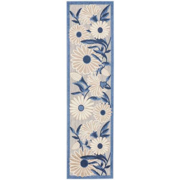 Nourison Aloha Blue Grey 2 ft. x 6 ft. Botanical Contemporary Runner ...