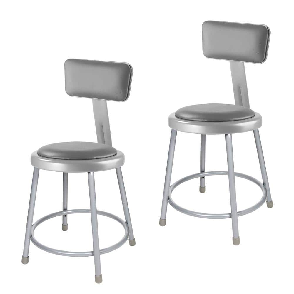 HAMPDEN FURNISHINGS Otto 18 in Grey Vinyl Padded Stool with Backrest ...