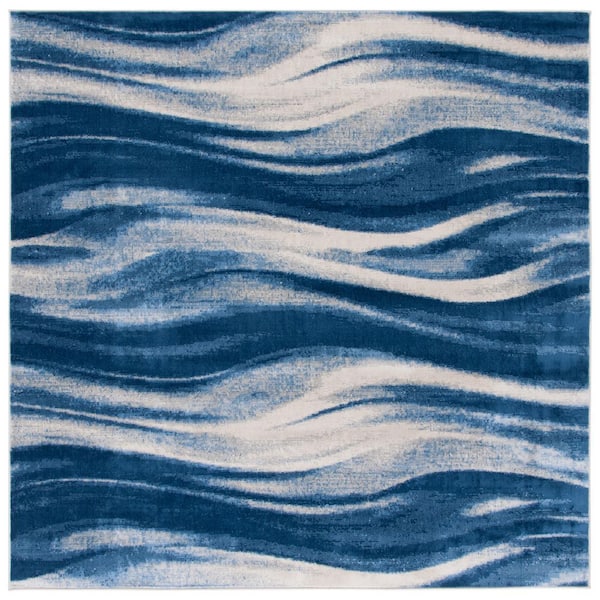 SAFAVIEH Jasper 7 ft. x 7 ft. Navy/Ivory Gradient Waves Square Area Rug ...