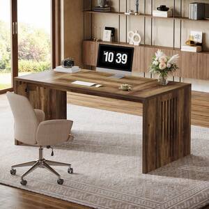 BYBLIGHT Capen 70.8 in. Rectangular Brown Engineered Wood Computer Desk ...
