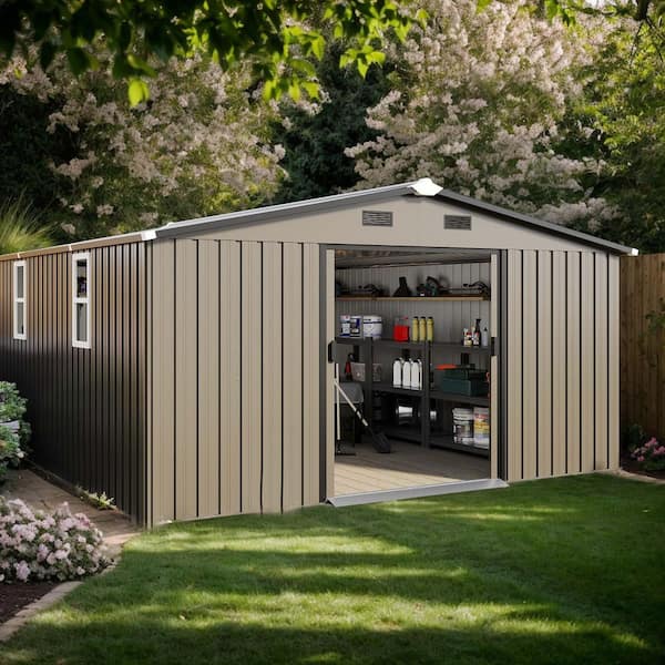 Garvee Outdoor Storage Shed 120sq. ft. Metal Large Lockable Doors ...