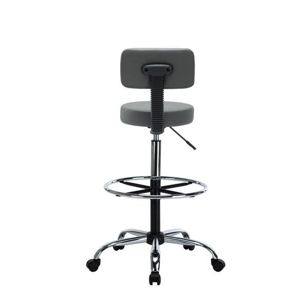 MAYKOOSH Faux Leather Adjustable Height Drafting Stool Chair in Gray ...