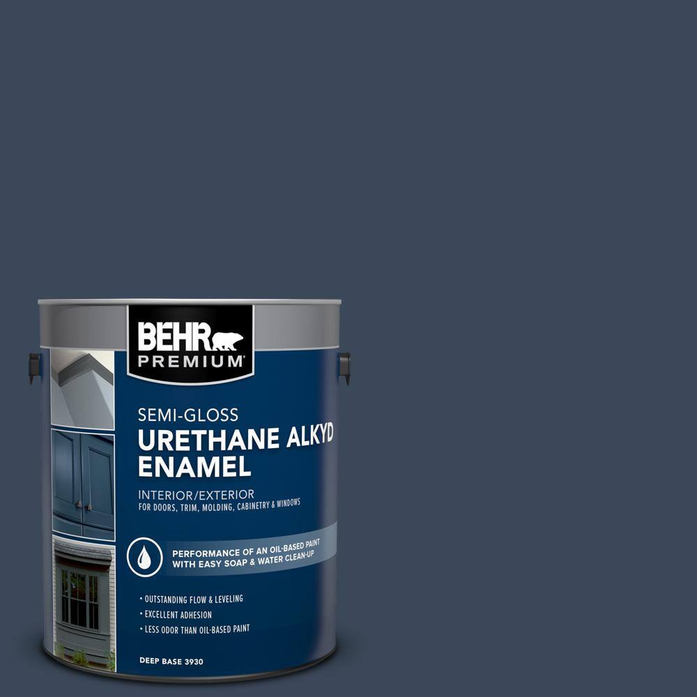 BEHR PREMIUM 1 gal. #M500-7 Very Navy Urethane Alkyd Semi-Gloss Enamel ...