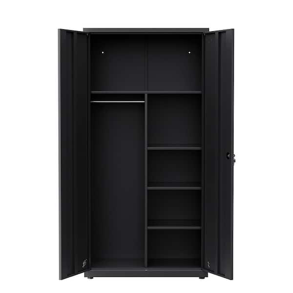 Unbranded Black Metal Storage Cabinet with 2 Doors and 4 Shelves Lockable Tall Cabinet for Home Office Garage Kitchen Pantry ZT W25262845