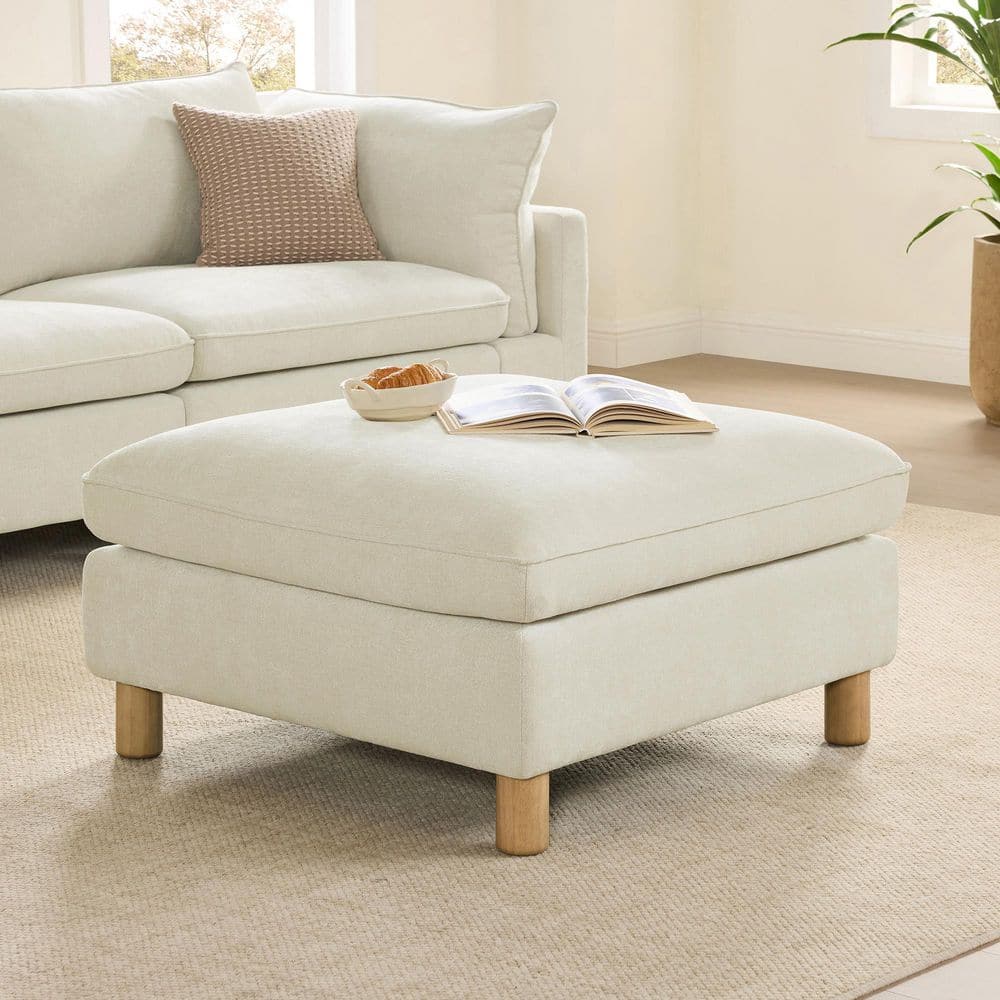 Reviews for Spruce & Spring Wesley Cream Armless Fabric 34.6 in. Fabric ...