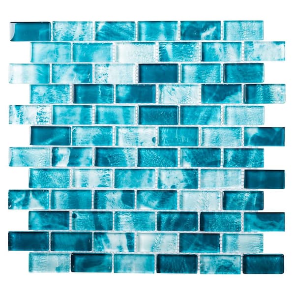 ANDOVA Bluz Rectangle 11.69 in. x 11.75 in. Matte Azul Blue Glass ...