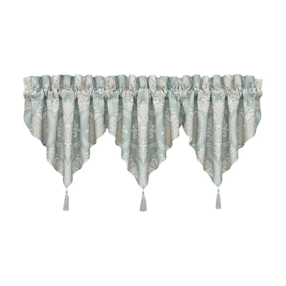 J QUEEN NEW YORK INC Tranquility Aqua Damask Polyester Window Ascot ...