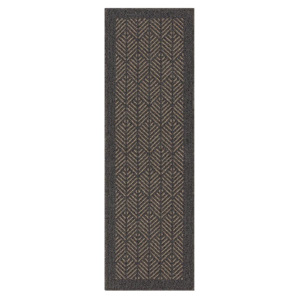 Mohawk Home Aspen Border Grey/Hummus 2 ft. x 6 ft. Machine Washable ...