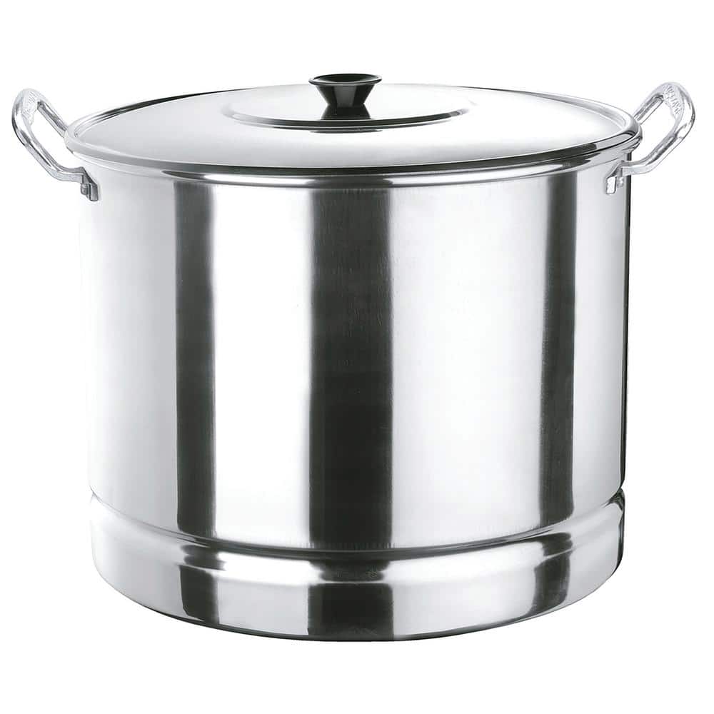 VASCONIA 50 Qt. Aluminum Steamer Stock Pot in Silver with Aluminum Lid ...