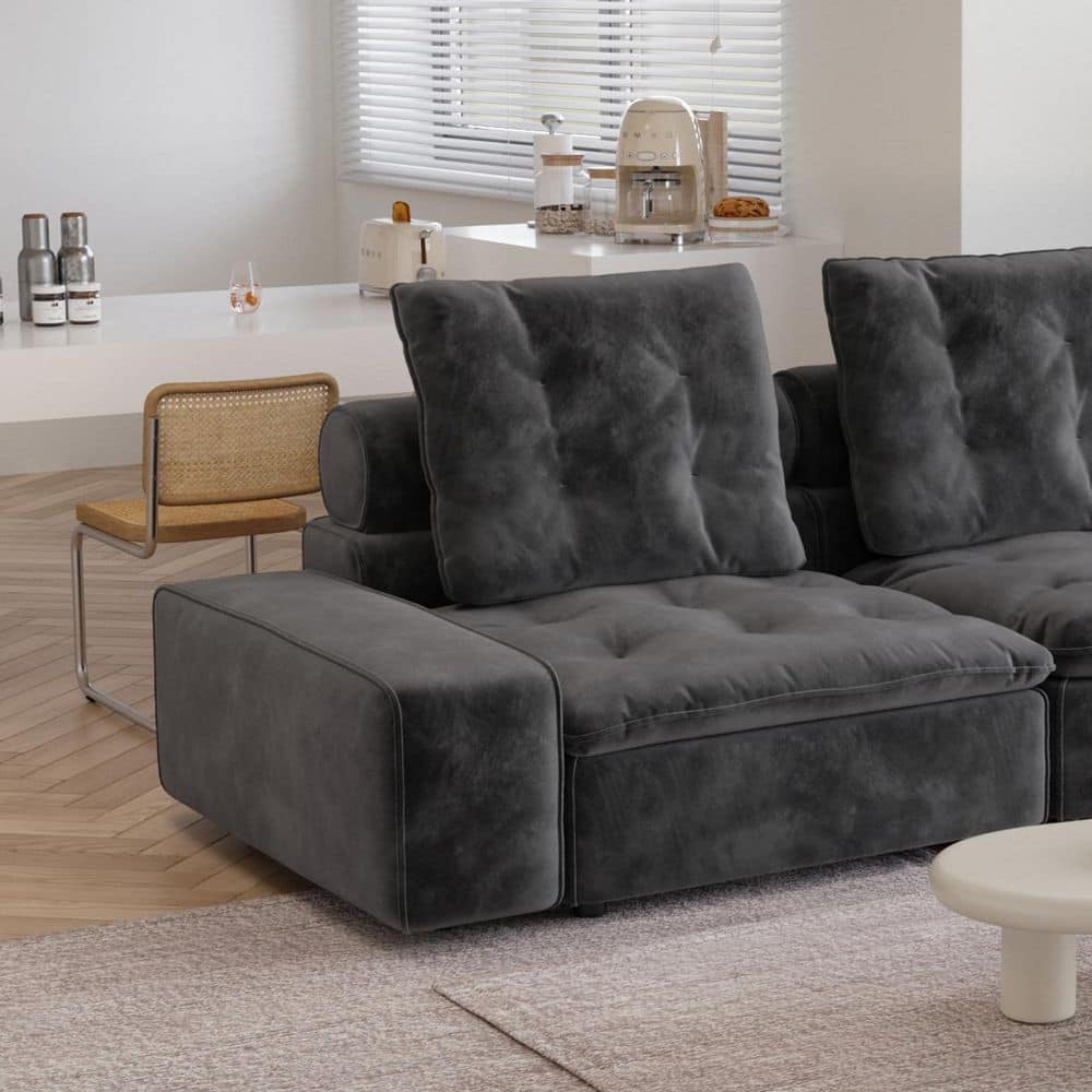 Magic Home Miami Modern 51.20 in. Square Arm Frosted Velvet 1-Seater Modular Sectional Sofa with ...