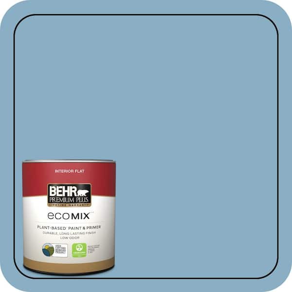 BEHR PREMIUM PLUS 1 qt. #S500-4 Chilly Blue Flat EcoMix Plant-Based ...