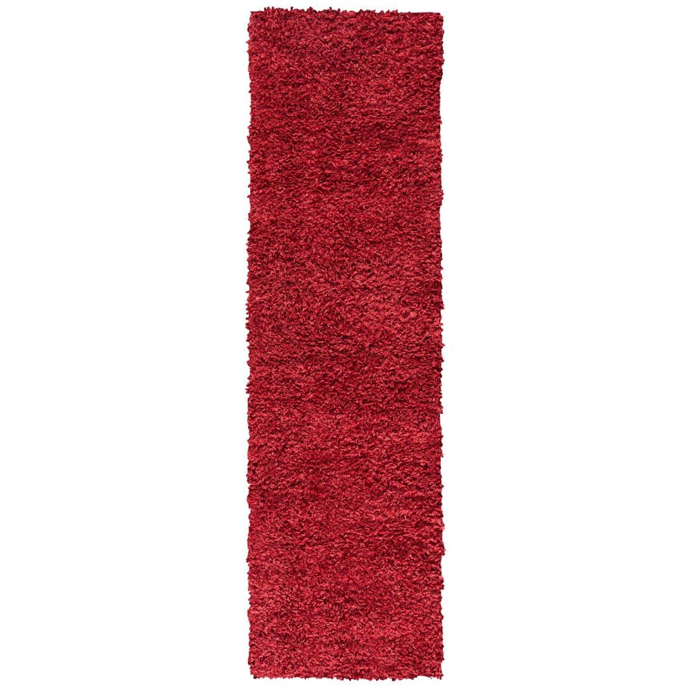 SAFAVIEH August Shag Red 2 ft. x 8 ft. Solid Runner Rug AUG200Q-28W ...