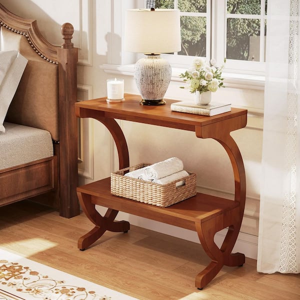 BYBLIGHT Fenley Brown 23.62 in. W 2-Tier Nightstand Small Night Table ...