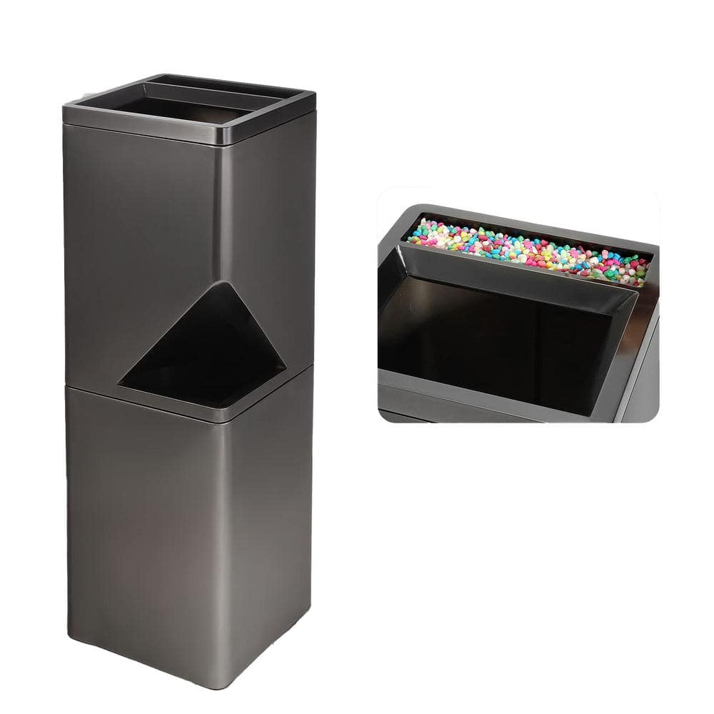 ITOPFOX Commercial 13 Gal. Metallic Black Outdoor Trash Can with Lid ...
