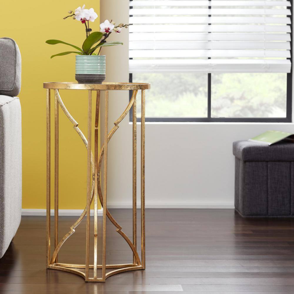 StyleWell Gold Leaf Metal and Glass Accent Table with Hourglass Shape ...