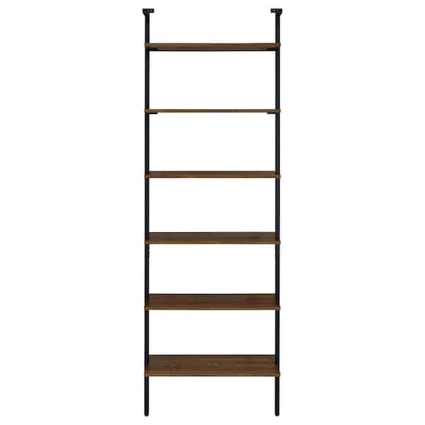Coaster Owens 96 in. Tall Walnut and Sandy Black Wood 6 Shelf Ladder Bookcase 980072