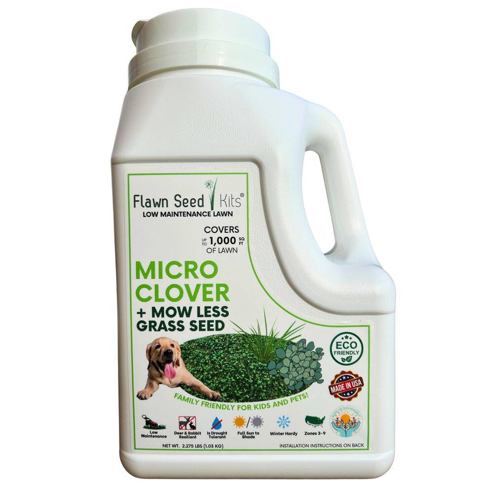 Flawn Seed Kits Micro Clover & Mow Less Grass Seed Shaker Jug, Clover ...